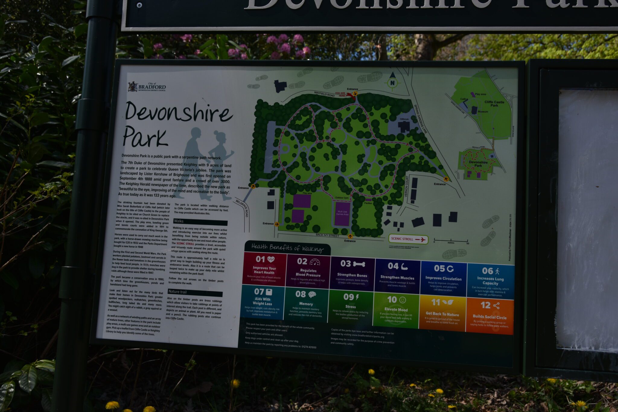 Devonshire Park walking route sign - Bradford District Parks